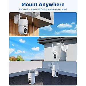 MUBVIEW Solar Security Cameras Wireless Outdoor, 2K Battery Powered Security Camera, Floodlight Camera with 800 Lumens Light & Siren, 360° PTZ, Color Night Vision, PIR Detection, 2.4GHz, IP66