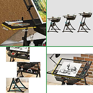 EESHHA Drawing Table Drafting Table with Storage, Height Adjustable Tiltable Art Desk, Glass Panel Drawing Desk, for Work Study Painting Craft Table