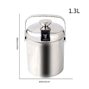 Solid Stainless Steel Ice Bucket for cocktail bar, with Strainer Airtight Lid and Tongs, Well Made Insulated Stainless Steel Double Wall Keep Ice Frozen Longer, Portable and Mini (1.3L)