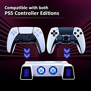 NexiGo PS5 Slient Cooling Stand with RGB LED Light, Dual Charging Station Compatible with DualSense Edge Controller, Hard Drive Slot, Headset and Remote Holders, 10 Game Slots, White