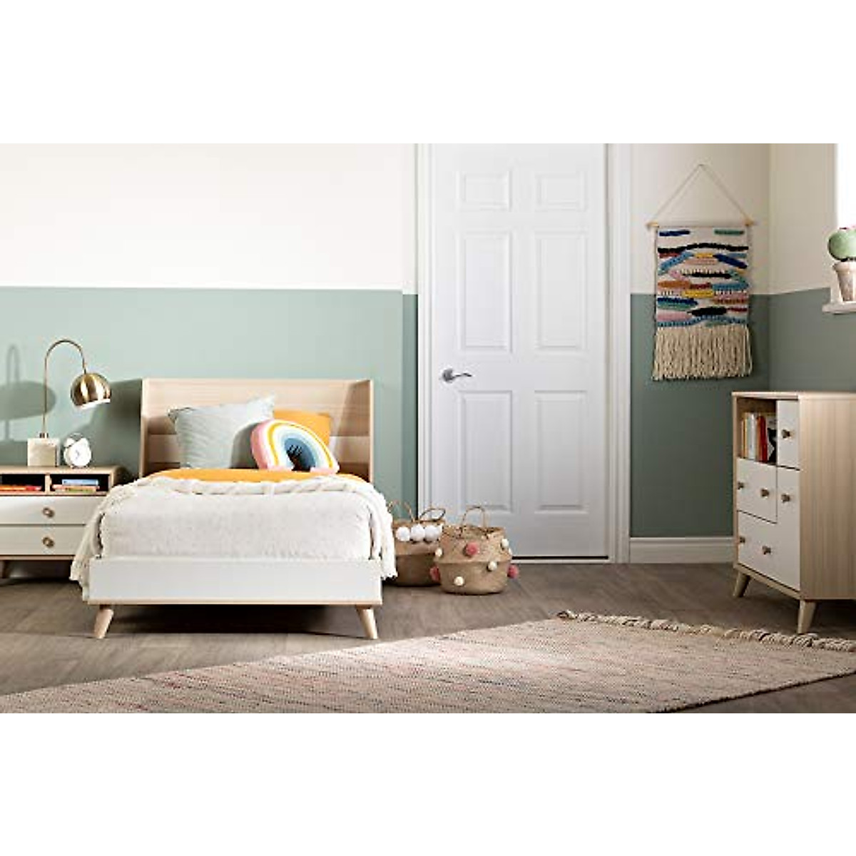 South Shore Yodi Complete Bed-Twin-Soft Elm and Pure White