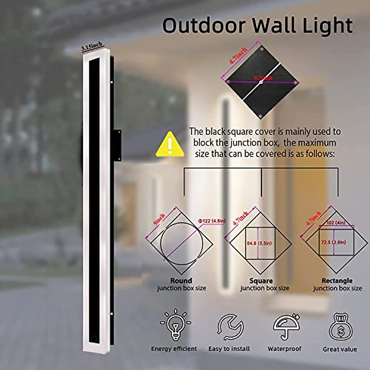 Aidenkid Outdoor LED Wall Lights Modern Wall Mounted Sconce Rectangular Long Strip Wall Lamps White Acrylic IP67 for Garden Terrace Background Wall (RGBCW, 67 INCH)
