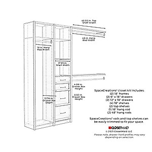 ClosetMaid 6105140 SpaceCreations 52" - 87" Wood Closet Organizer Kit, Classic White