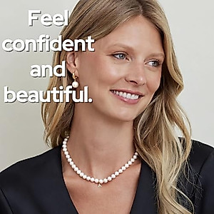 The Pearl Source White Akoya Japanese Pearl Necklace for Women - 14k Gold Pearl Strand Necklace | 18in Long Pearl Necklace with Genuine Cultured Pearls, 7.5-8.0mm