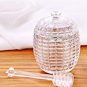 ZEAYEA 2 Pack Honey Jar with Dipper and Lid, 8 oz Glass Honey Pot Container, Clear Honey Holder Dispenser for Home Kitchen, Beehive Honey Dish for Store Honey and Syrup, Dishwasher Safe