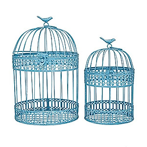 Deco 79 Metal Birdcage with Latch Lock Closure and Hanging Hook, Set of 2 16", 12"H, Blue