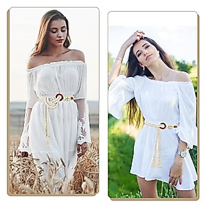 TIESOME Women's Tassel Braided Waist Belt, Skinny Woven Belt for Dress Waist Belt Rope Chain with Woven Wooden Beads for Women Girls Godness (White)
