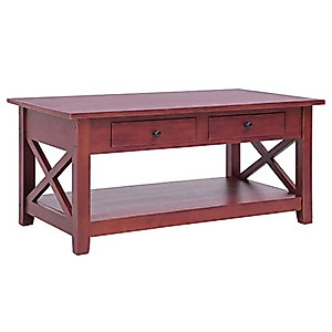 QJBSAVVA Coffee Table Brown 39.4"x21.7"x18.1" Solid Mahogany Wood,Industrial Tables Floor Standing Table Cocktail Table Suitable for Meeting Rooms, Reception Rooms, Offices