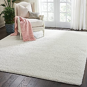 Nourison Malibu Shag Solid Ivory 2'6" x 4' Area-Rug, Easy-Cleaning, Non Shedding, Bed Room, Living Room, Dining Room, Kitchen (3x4)