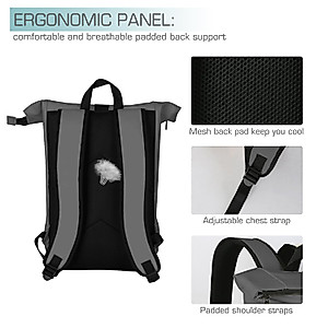 ROTOT Roll Top Travel Backpack, 22L High Volume Laptop Bag Carry on Accessories Essentials (Gray)