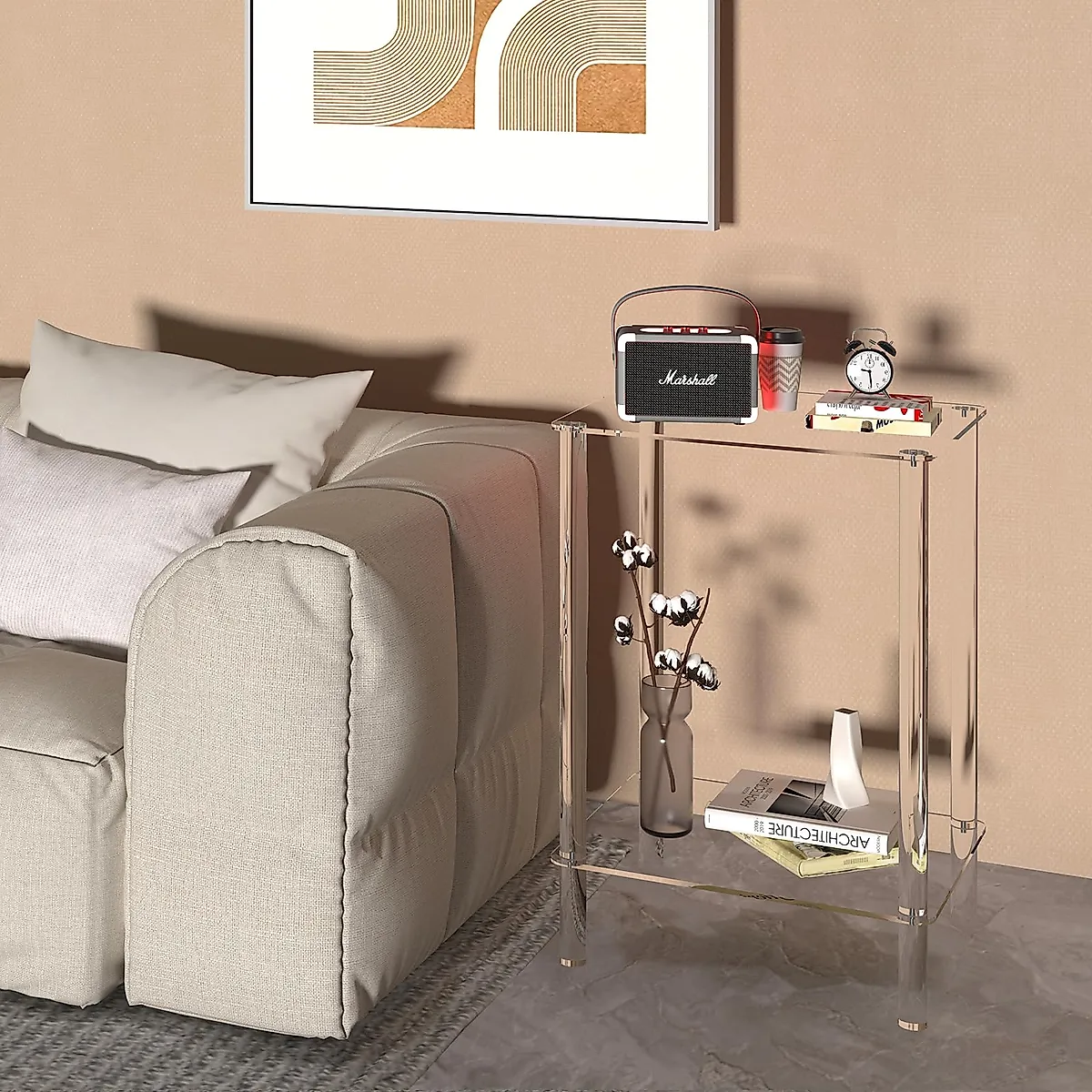 KMANDLU 2Pack Premium Clear Acrylic Side Table Set - 2-Tier End Table, Nightstand, Coffee Table - Ideal for Small Spaces - Modern Acrylic Furniture