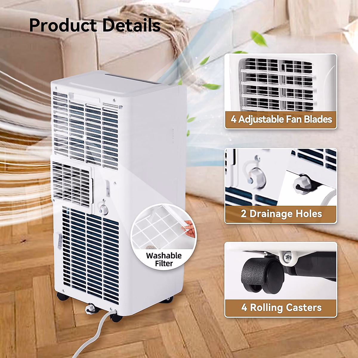 Aoxun 9700BTU Portable Air Conditioner Cools up to 300 Sq.ft, 4-IN-1 Portable AC Unit with Cooling, Dehumidifier, Fan, 24H Timer (Window Venting Kit Included)