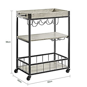 Haotian FKW56-HG,Bar Serving Cart Home Myra Rustic Mobile Kitchen Serving cart,Industrial Vintage Style Wood Metal Serving Trolley