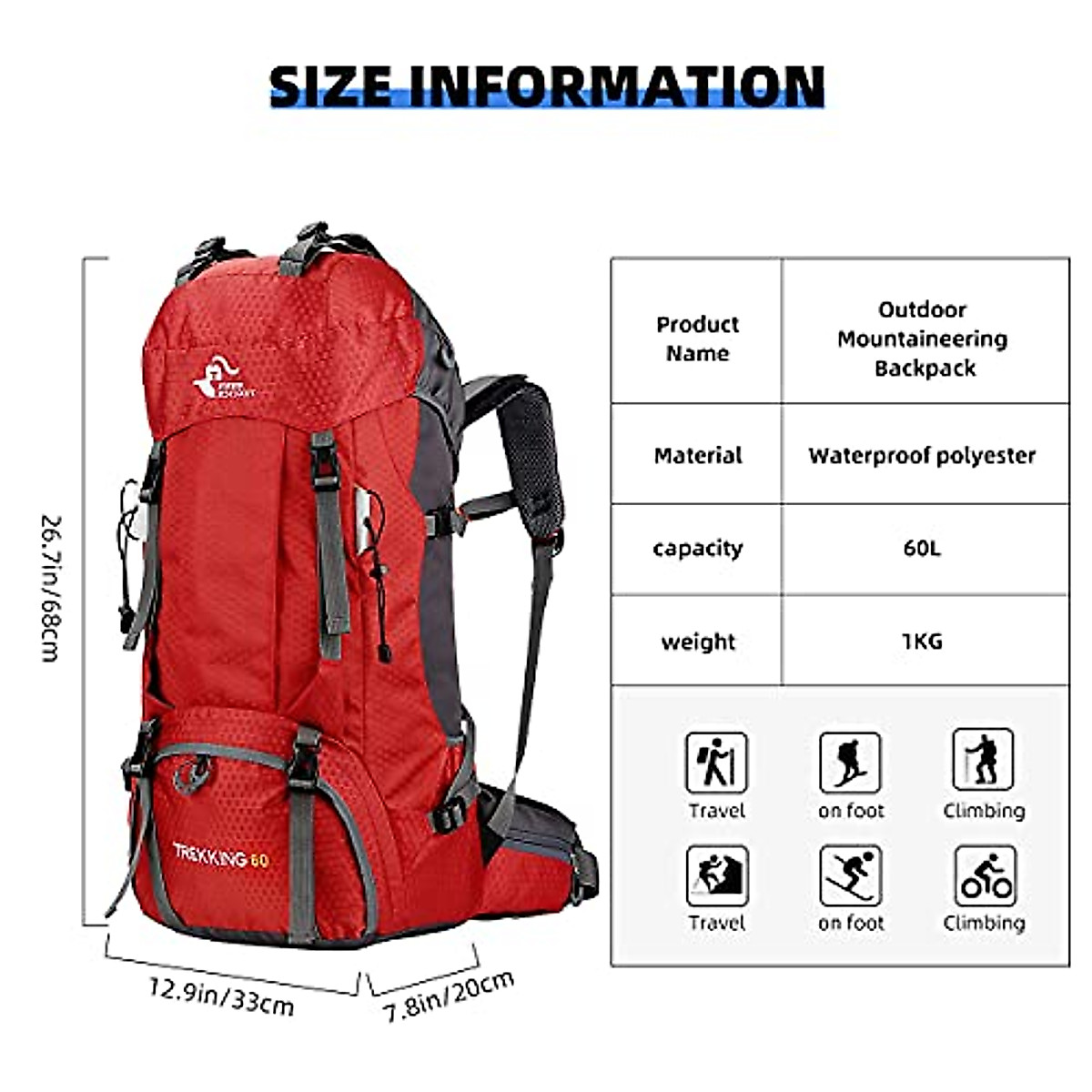 60L Hiking Backpack, Waterproof Camping Backpacking Backpack for Men Outdoor Traveling Climbing Daypack with Rain Cover (Army Green)