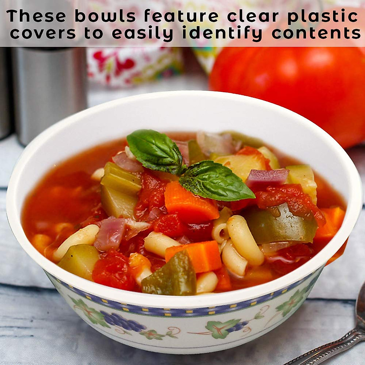 Melamine Bowl 5 Pcs set - serving bowls with lids Bowl Set for Soup Cereal Rice Noodles Salad, Dishwasher-Safe