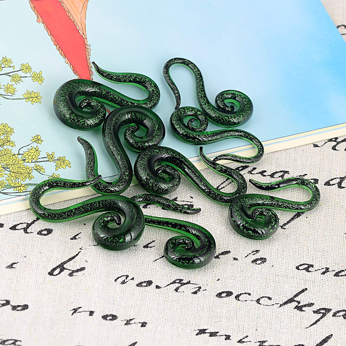 Beautidots Glass Ear Spiral Tapers Plugs Seahorse Shape Hanger Ear Gauges Stretchers Piercing 8g 6g 4g 2g