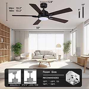 cumilo 52” Smart Ceiling Fanswith Lights Remote Control,Quiet DC Motor,Outdoor Indoor Modern Farmhouse Ceiling Fan work with Alexa App,Dimmable LED Light,Black/Brown for Bedroom Living Room Patio
