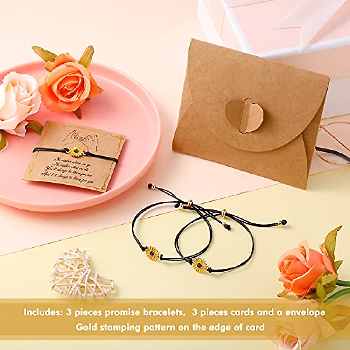 Hicarer Promise Bracelets, Back to School Friendship Bracelets Distance Matching Charm Set for Friends Women Valentine's Day Gift(Sunflower Style)