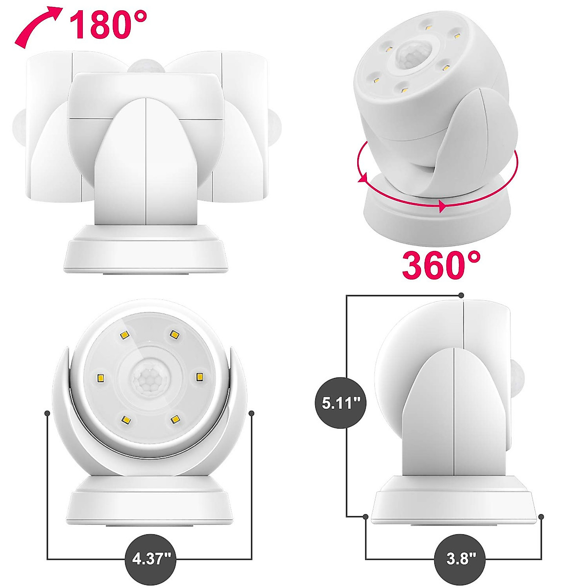 HONWELL Battery Operated Motion Sensor Light Outdoor Wireless Waterproof Spotlight Motion Detector Security Light, Light Sensor Auto On Off for Porch Stair Hallway Garage Wall Shed House Door (1Piece)