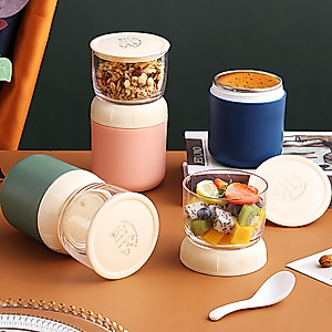 10 oz+13.8 oz Snack Cup, Reusable Overnight Oats Container with Leak-Proof Design, Toppings Compartment, and Dual-Sealing Lid, Portable & Lightweight for Work, Travel, Gym - Dishwasher Safe (Pink)