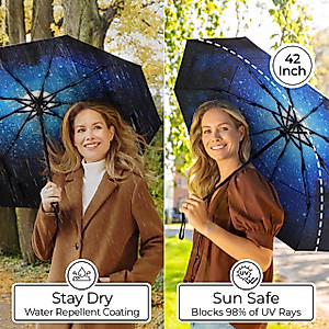 TUMELLA Strongest Windproof Travel Umbrella (Compact, Superior & Beautiful), Small Strong but Light Portable and Automatic Folding Rain Umbrella, Durable Premium Grip, Fits Car & Backpack