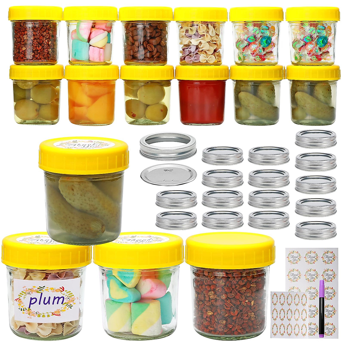 Brajttt Small Mason Jars 5 oz, Mini Canning Jar,16 pack Small Glass Jars with Regular Lids, Ideal for Jelly, Jam, Honey, Dessert, Spice