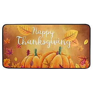 Kitchen Rug Happy Thanksgiving Background with Stylized Autumn Leaves and Pumpkin Door Mat Bath Rug Home Decor Floor Mat Non-Slip Carpet for Kitchen Living Bedroom 39 x 20 Inch