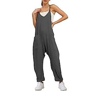 Trendy Queen Jumpsuits for Women Casual Summer Onesie Rompers Sleeveless Loose Baggy Overalls Jumpers, DarkGrey, XL