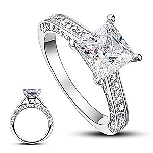 Engagement Ring for Women Princess Cut Halo Bridal Sets Moissanite Engagement Ring 18K White Gold Wedding Ring Set Free Engraving