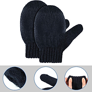 Boys Winter Hat Mitten Gloves Set Toddler Warm Beanie Earflap Baby Knit Fleece Lined Hat (Navy Blue,4-5 Years Old)