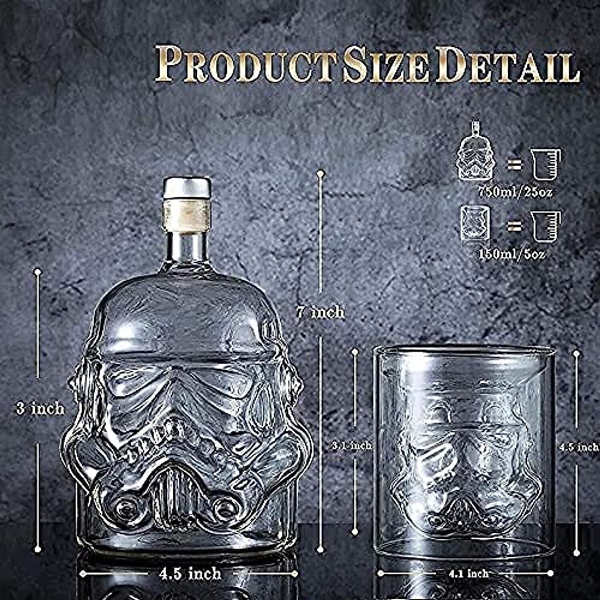 IITaozi Transparent Creative Whiskey Decanter Set Stormtrooper Bottle With 2 Glass for Wine, Brandy, Scotch, Vodka, Liquor750ml