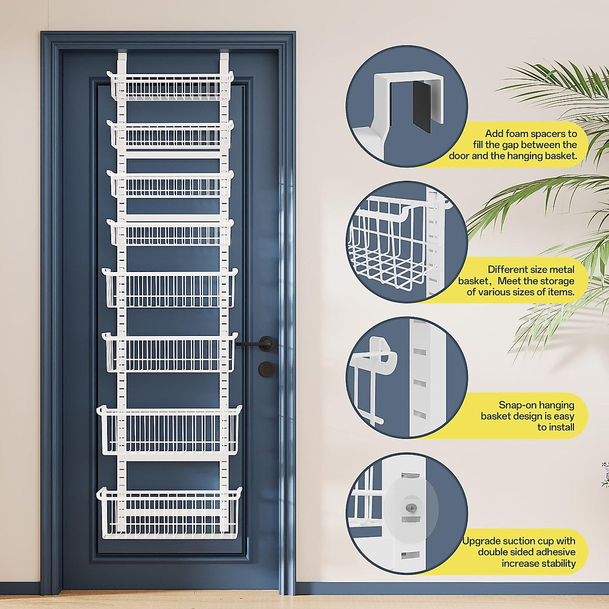 8-Tier Over The Door Pantry Organizer, Pantry Organization and Storage, Deep Baskets Hanging Heavy-Duty Metal, Spice Rack Seasoning Shelves, Home & Kitchen, Laundry Room Bathroom Organization (White)