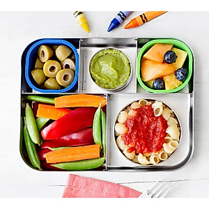 LunchBots Silicone Bento Cups Set - Accessories Designed to Fit in Medium and Large Bento Lunch Boxes - 7 Pieces - Blue/Aqua