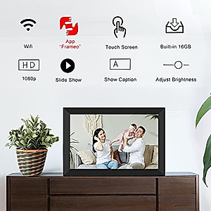 FRAMEO WiFi Digital Photo Picture Frame 10.1 Inch 1280x800 IPS LCD Touch Screen, Built in 16GB Memory, Auto-Rotate Portrait and Landscape, Share Pictures or Videos Instantly from Anywhere