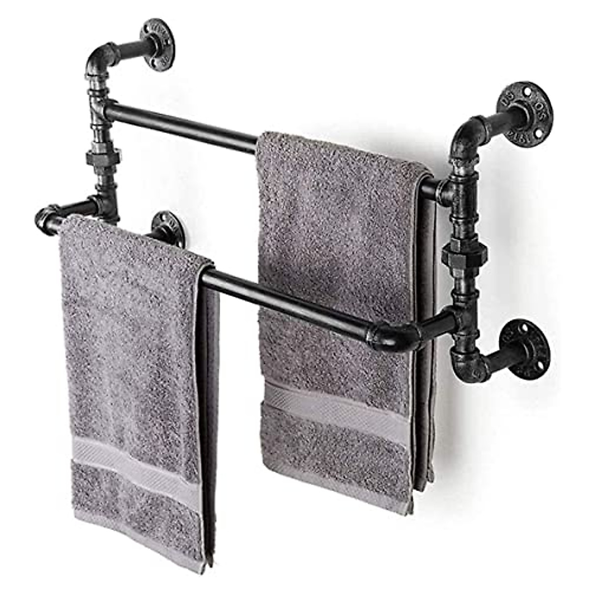 Towel Rack Towel Rail Retro Towel Rack with Double Towel Holder Wall-Mounted Shower Shelf Industrial Style Iron Pipe Pipework Wall Shelves Towel Bar Towel Holder/Schwarz/25 inch