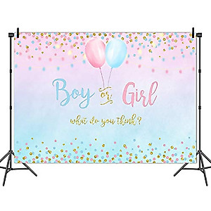Mocsicka Boy or Girl Gender Reveal Decoration, Blue or Pink Dots Balloon Party Backdrop, Gender Reveal Banner Supplies (5x3ft (60x36 inch))