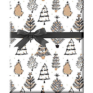 CakeSupplyShop Celebrations White and Gold Golden Holiday Trees Christmas Holiday Gift Wrap 24inch x 12ft Folded Wrapping Paper with Tags