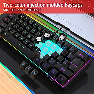 DGG 60% Gaming Keyboard and Mouse Combo, Small Keyboard and Mouse Set, Mini Gaming Keyboard 61 Keys True RGB Mechanical Feel, for Computer PC Gamer