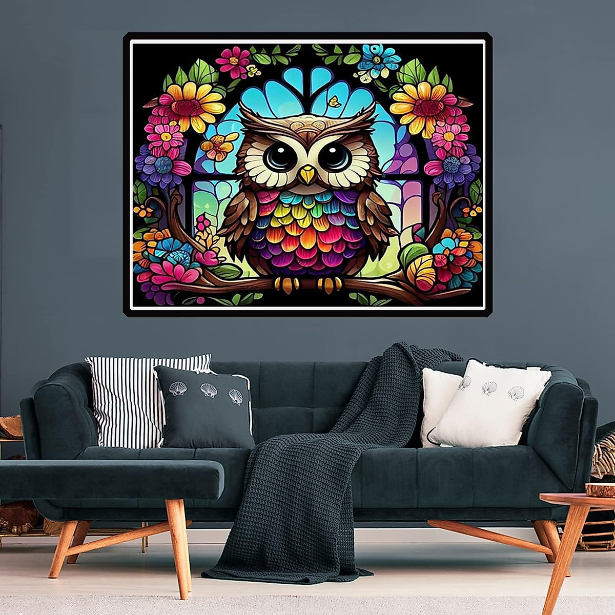 EIBEILI Diamond Painting Kits for Adults Stained Glass Owl DIY 5D Diamond Art Kits for Beginners Full Drill Diamond Dots Crystal Craft Kits for Home Wall Art Bedroom Decor Gifts 15.7x11.8 inch