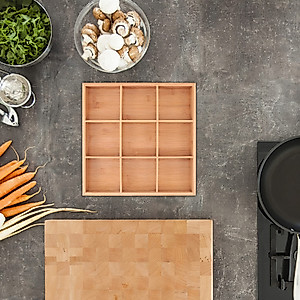 DOITOOL Wood Serving Tray Divided Serving Platter 9- Compartment Organizer Tray Wood Food Server Snack Candy Tray Sushi Platter for Party