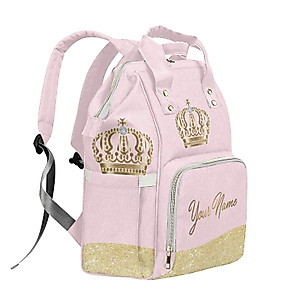 FELIZSTORE Personalized Diaper Bag Backpack - Baby Girl Diaper Bag Backpack for Dad Boy Men with Name - Princess Gold Crown Diamond