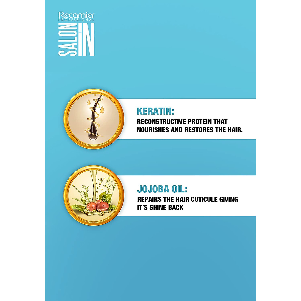 RECAMIER Professional Salon In Hydrating Anti Frizz Curly Hair Shampoo and Conditioner Set with Keratin Damaged Locks Moisturizing Treatment Champu y Acondicionador para Cabello Rizado