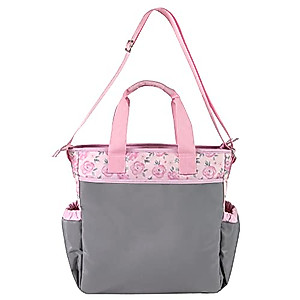 Crossbody Floral Pink Diaper Bag Tote with Changing Station for Baby Girl, 3 Piece Diaper Bag Set (Flowers)