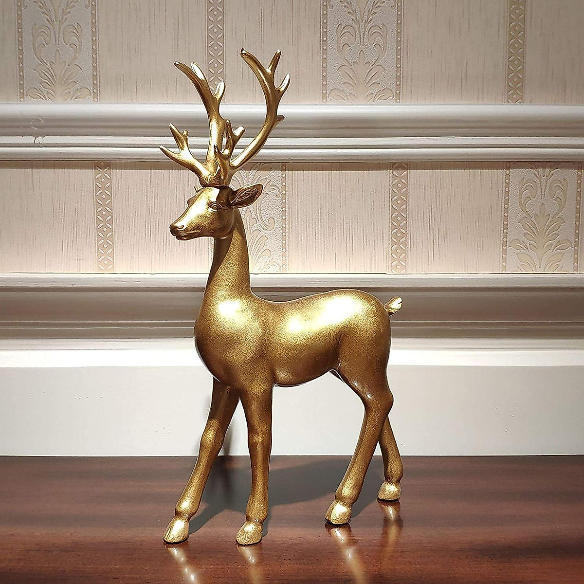 1 Pair Resin Deer Statue Reindeer Figurine Deer Ornaments Elk Statue Reindeer Sculpture Deer Figurine Statue Props for Xmas Home Office Decor - Golden