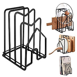 Pot Pan Lid Holder Rack kitchen Shelf Chopping Board Rack Cutting Board Rack Organizer Stand Holder Kitchen Countertop Drain Storage Shelf Bedroom Study Bookshelf Desk Organization (black)
