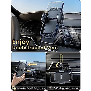Holdersafe Phone Mount for Car Vent: [Never Blocking] Air Vent Cell Phones Holder for iPhone & Samsung Android Smartphone [Thick Cases Friendly] Hands-Free Auto Mobile Phone Stand