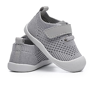 woorooroo Baby Boys&Girls Shoes Baby Walking Shoes First Walking Shoes Infant Sneakers Crib Shoes for Baby Non-Slip Breathable Shoes 6 9 18 Months(21006-gray-17)