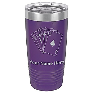 LaserGram 20oz Vacuum Insulated Tumbler Mug, Royal Flush Poker Cards, Personalized Engraving Included (Dark Purple)