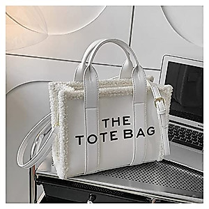 ukia The Tote Bag for Women, Leather Small Tote Bag with Zipper Crossbody Tote Bag for School, Office (White)