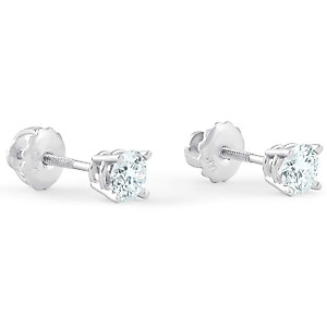 14k White Gold 3/4 Ct T.W. Round-Cut Four Prong Certified Screw Back Diamond Studs Lab Grown (G/H,SI1-2)